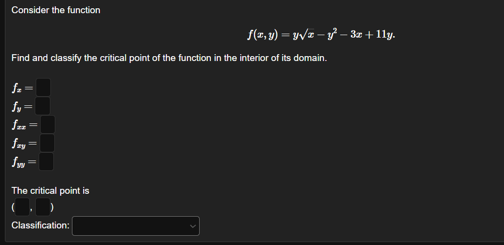 Solved Consider the function f(x,y)=yx−y2−3x+11y Find and | Chegg.com