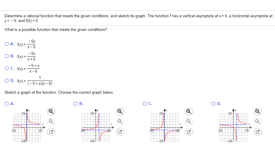 Solved Determine a rational function that meets the given | Chegg.com