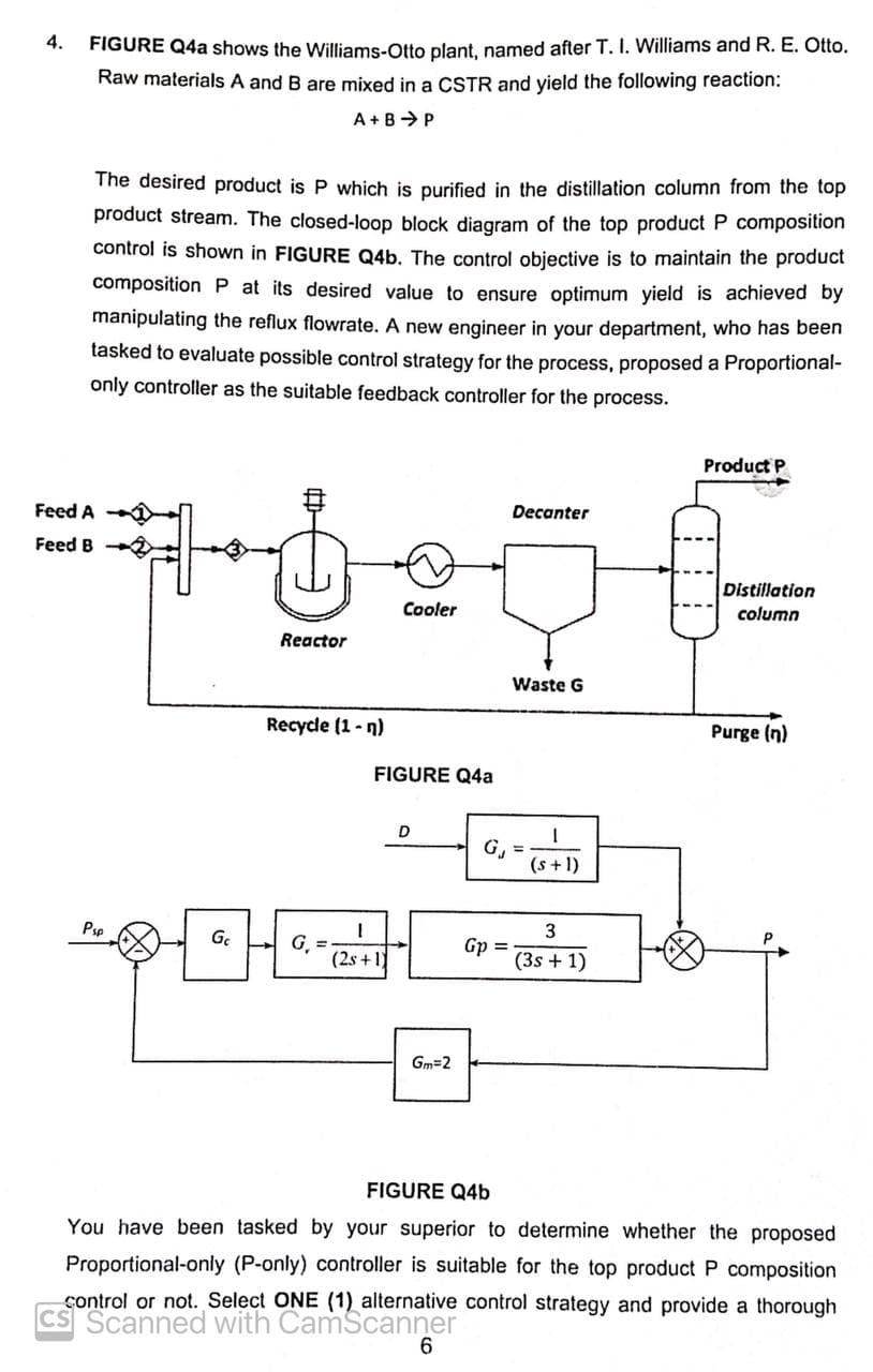 Solved 4. FIGURE Q4a shows the Williams-Otto plant, named | Chegg.com
