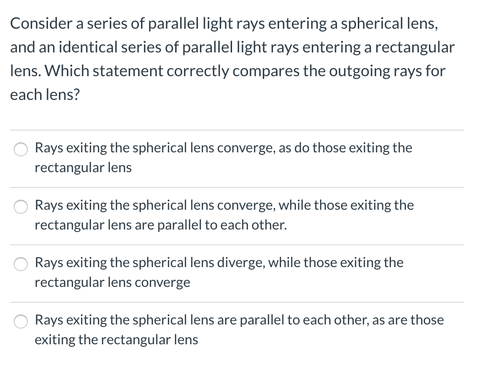 Solved Consider a series of parallel light rays entering a | Chegg.com