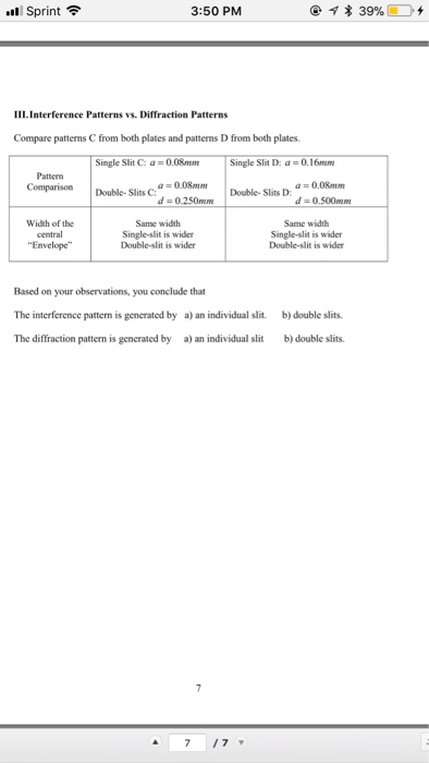 Name Date Diffraction and Interference Experiment: In | Chegg.com