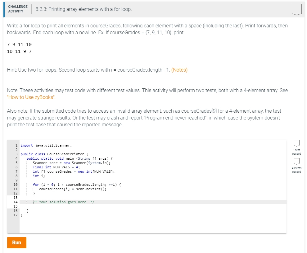 Solved CHALLENGE ACTIVITY 8.2.3: Printing array elements | Chegg.com