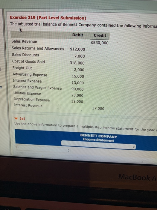 Solved Exercise 219 (Part Level Submission) The adjusted | Chegg.com
