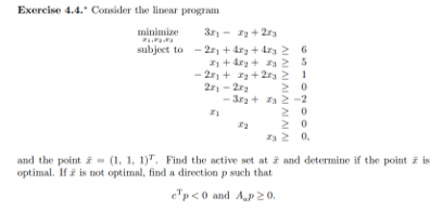 Solved Exereise 4.4." Consider the linear program minimize | Chegg.com