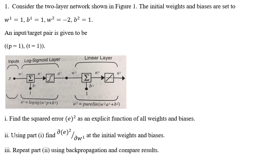 Solved 1. Consider the two-layer network shown in Figure 1. | Chegg.com