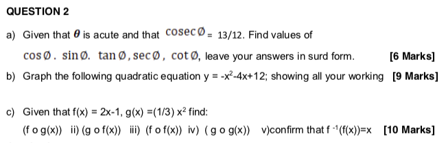 Solved A Given That θ Is Acute And That Cosec∅ 13 12 Find