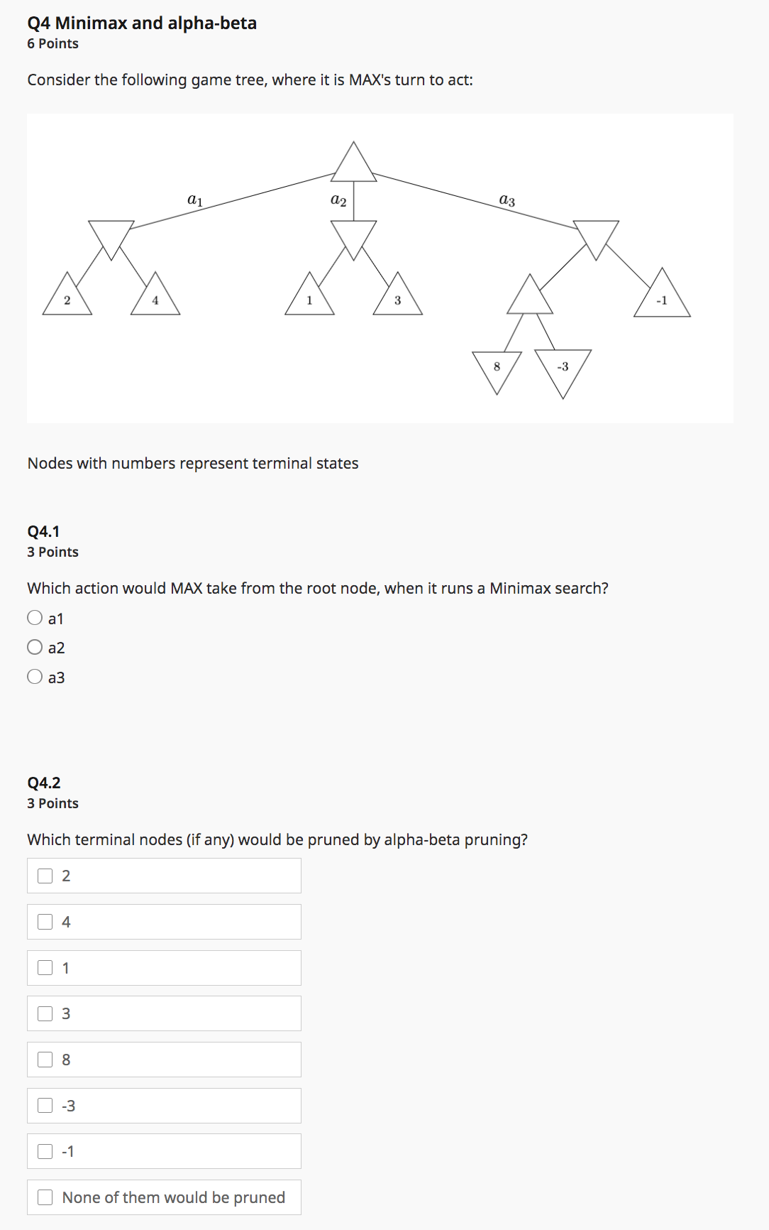 Solved Q4 Minimax and alpha-beta 6 Points Consider the | Chegg.com