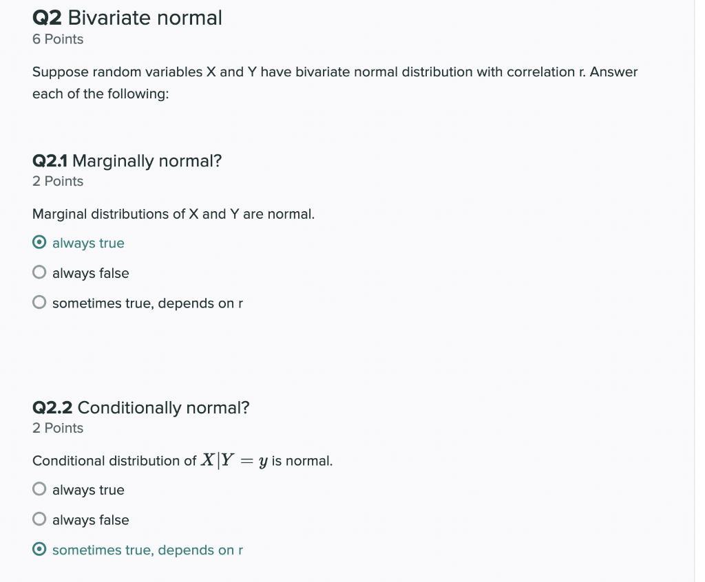 Solved Q2 Bivariate normal 6 Points Suppose random variables | Chegg.com
