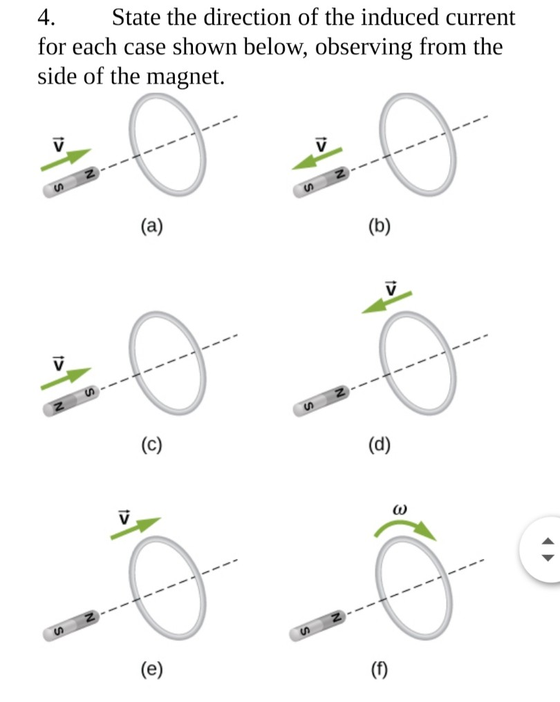 Solved 4. State the direction of the induced current for | Chegg.com