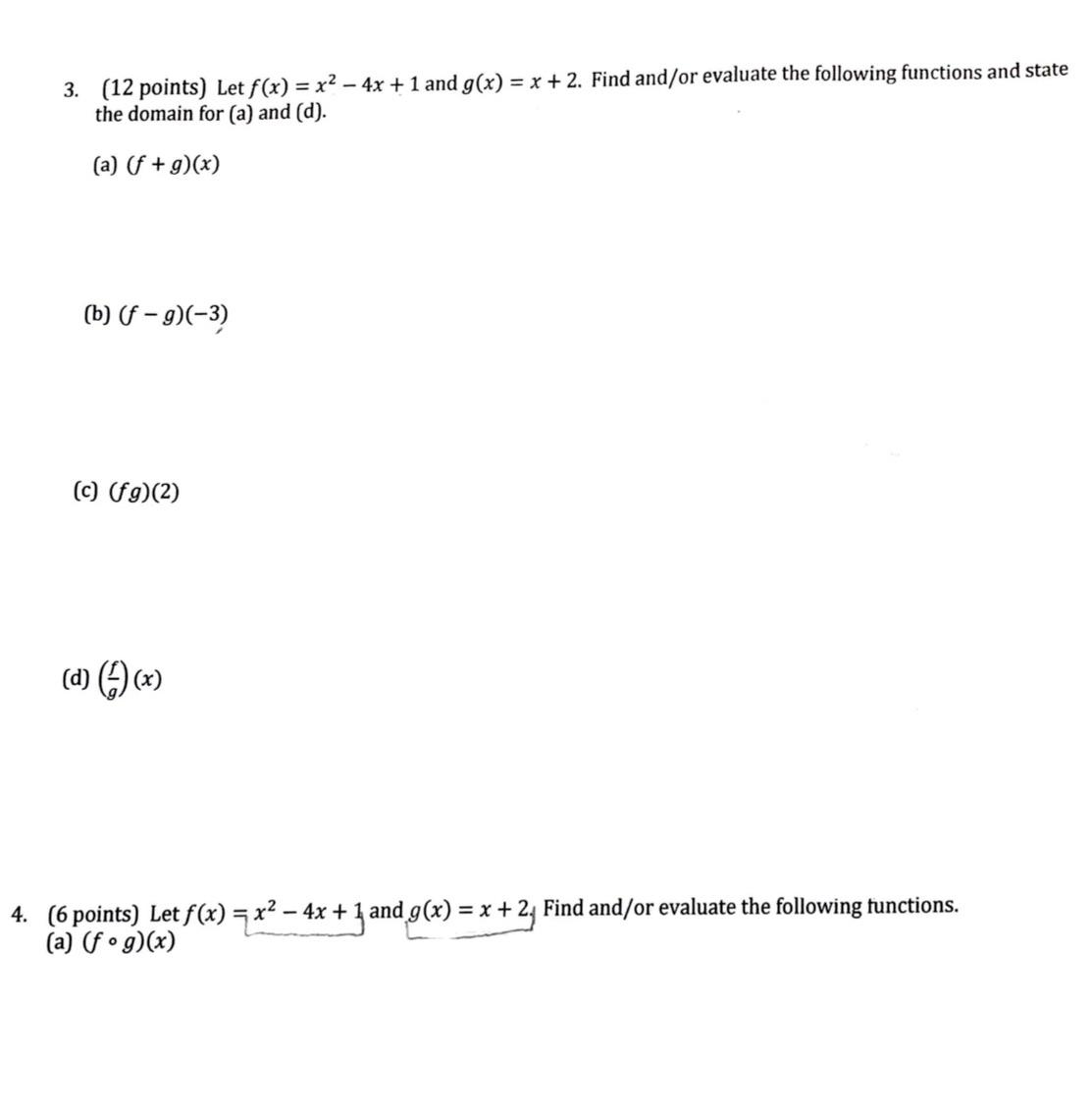 Solved 3. (12 points) Let f(x) = x2 - 4x + 1 and g(x) = x + | Chegg.com
