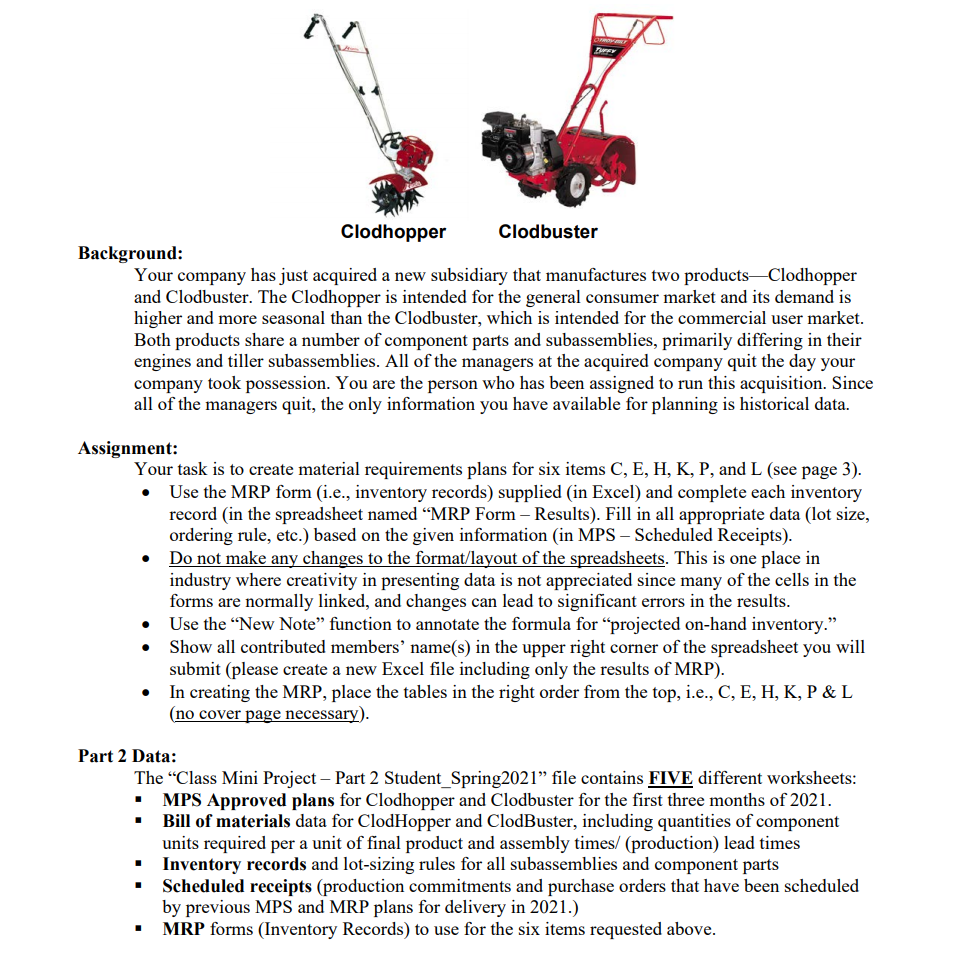 Solved Clodhopper Clodbuster Background: Your company has | Chegg.com