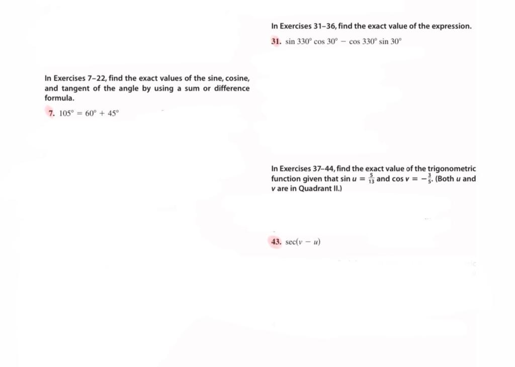 Solved In Exercises 31-36, find the exact value of the | Chegg.com