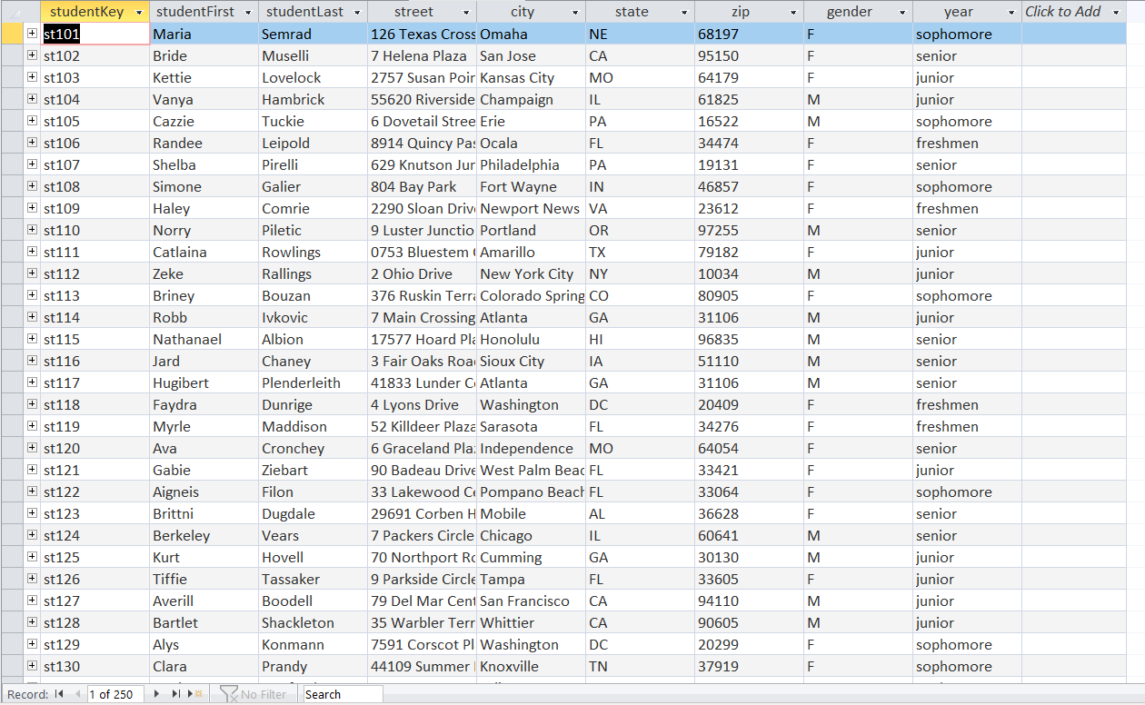 Solved Expected column names: studentLast, studentFirst, | Chegg.com