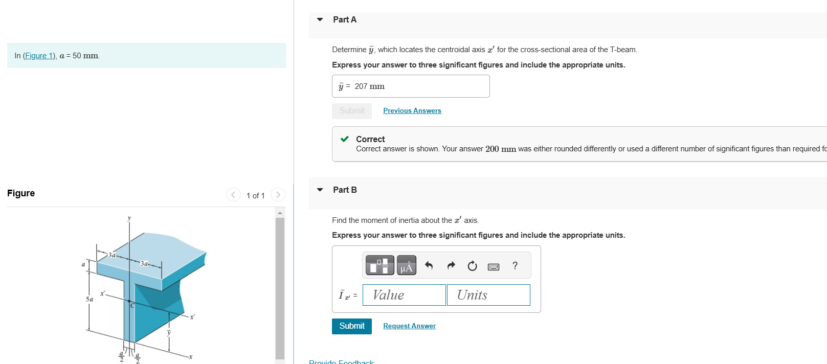 Solved Part Aln (Figure 1), a=50mm.Determine ?bar (y), | Chegg.com