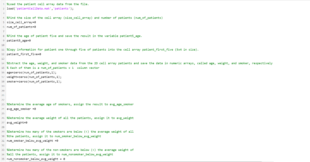 Solved Data for some patients was saved in the MATLAB | Chegg.com
