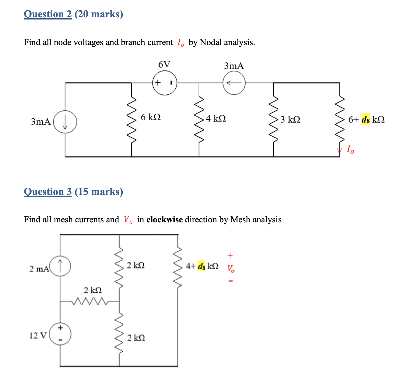 Solved Find all node voltages and branch current 𝐼𝑜 by | Chegg.com