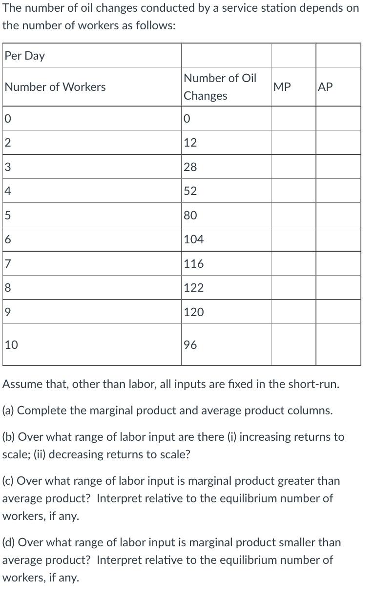 Solved The number of oil changes conducted by a service | Chegg.com
