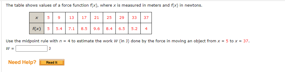 Solved Use the midpoint rule with n=4 to estimate the work W | Chegg.com