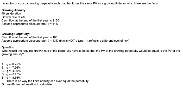Solved I want to construct a growing perpetuity such that | Chegg.com