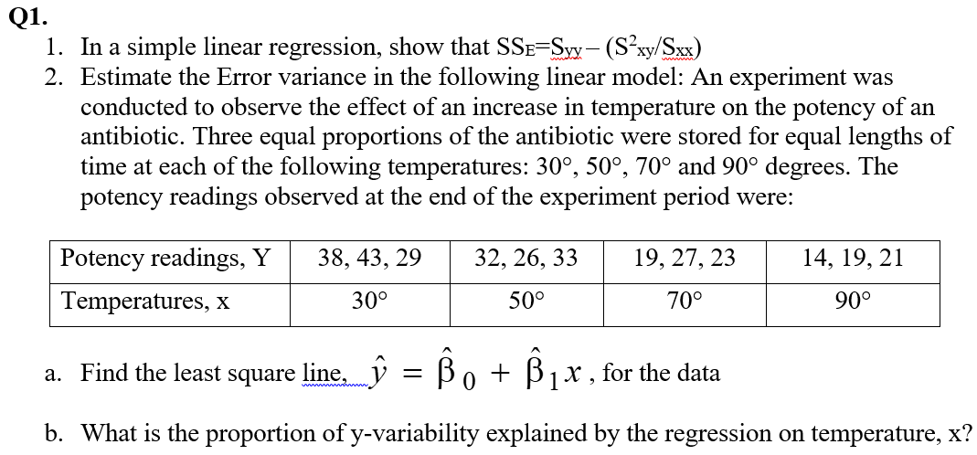 Solved Q1 1. In a simple linear regression, show that SSE S- | Chegg.com