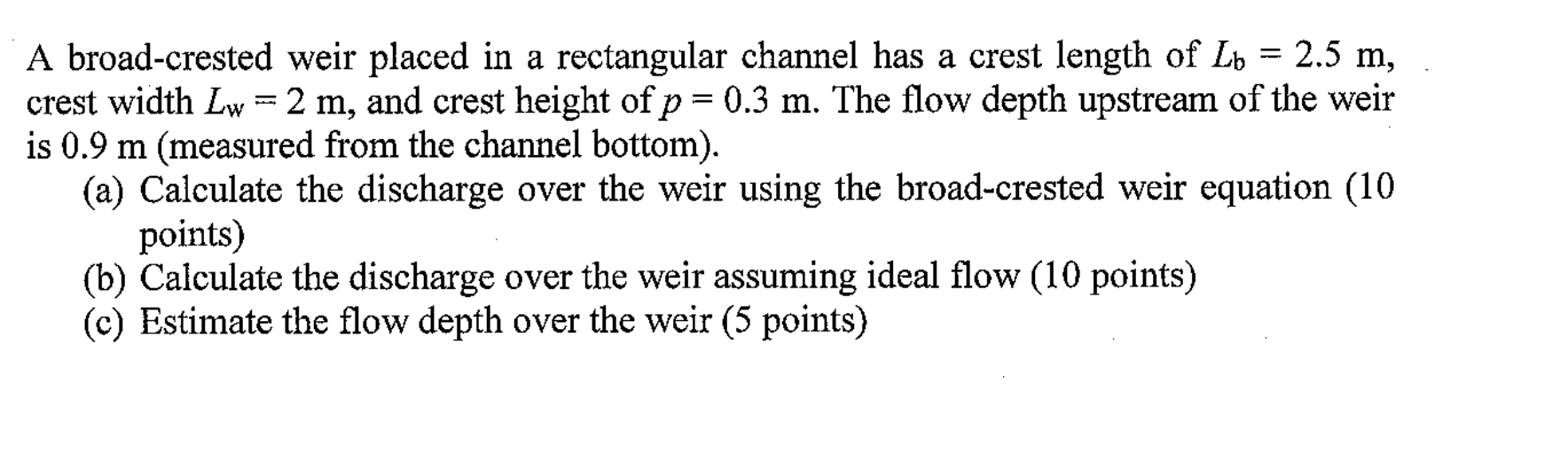 Solved A broad-crested weir placed in a rectangular channel | Chegg.com