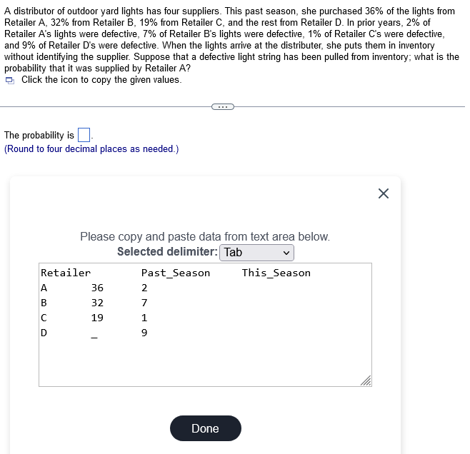 Solved A distributor of outdoor yard lights has four | Chegg.com