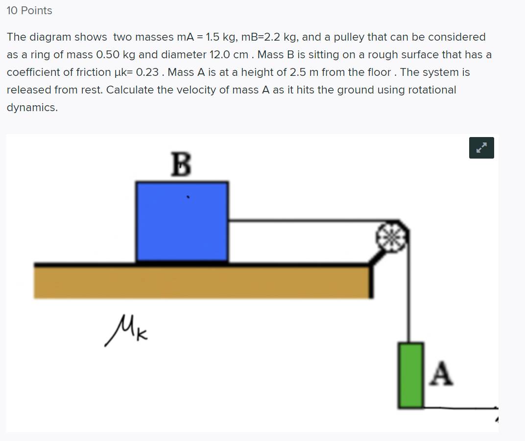 Solved 10 Points The diagram shows two masses mA = 1.5 kg, | Chegg.com
