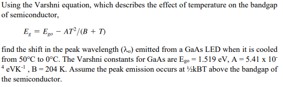 Solved Using the Varshni equation, which describes the | Chegg.com