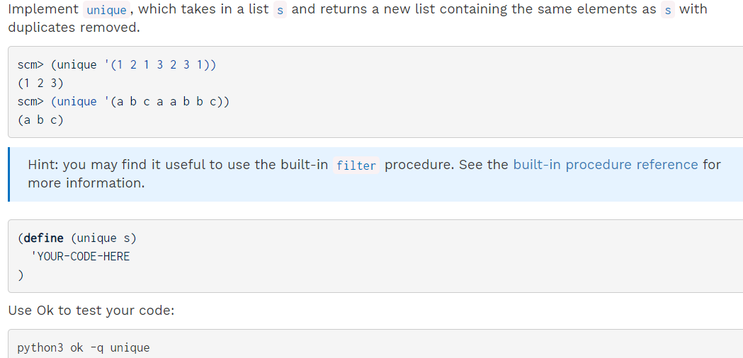 Solved Implement unique, which takes in a list s and returns | Chegg.com