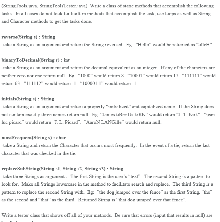 Solved (StringTools.java, StringToolsTester.java) Write a | Chegg.com