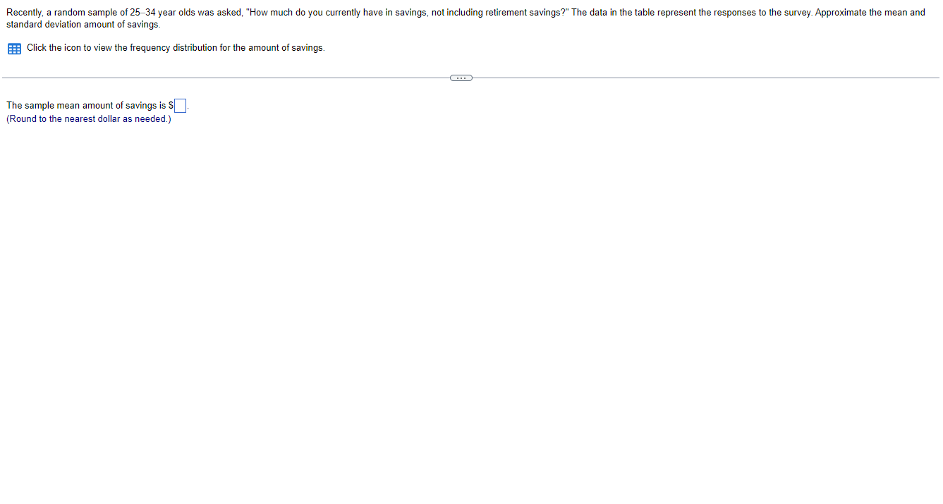 Solved standard deviation amount of savings. Click the icon | Chegg.com