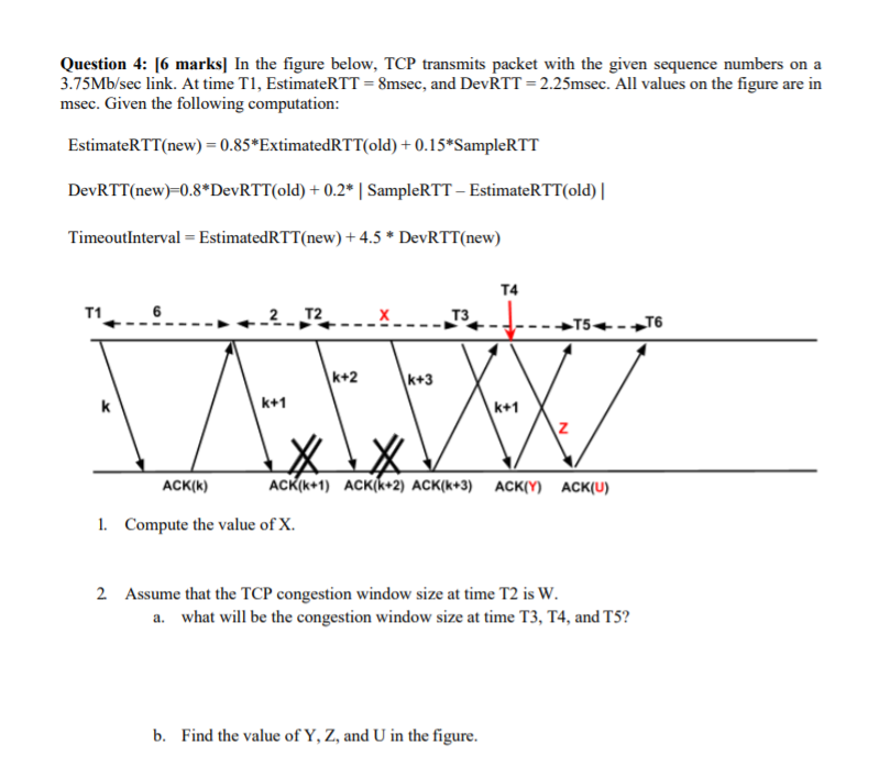 Question 4: [6 marks] In the figure below, TCP | Chegg.com
