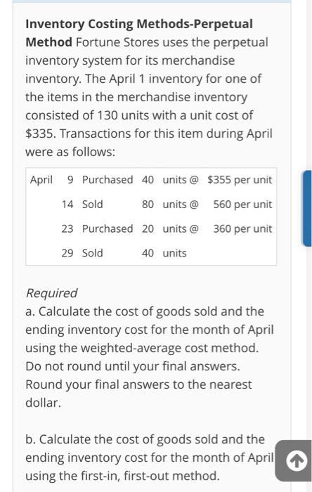 Solved Inventory Costing Methods-Perpetual Method Fortune | Chegg.com