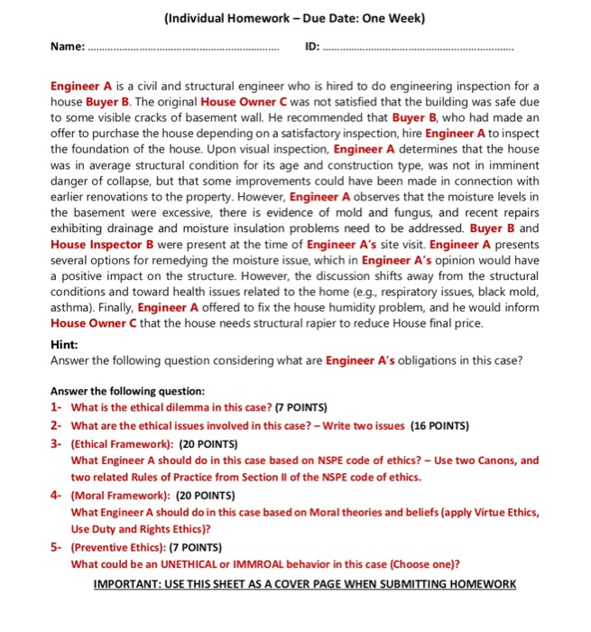 Solved (Individual Homework-Due Date: One Week) Name: ID: | Chegg.com