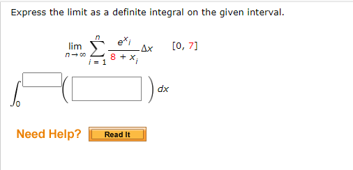 Solved Express the limit as a definite integral on the given | Chegg.com