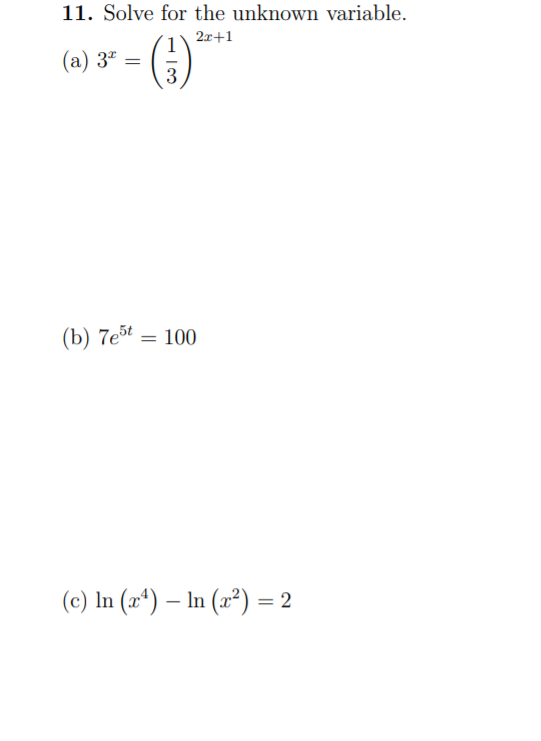 Solved 11. Solve for the unknown variable. 20+1 (a) 34 3 (b) | Chegg.com