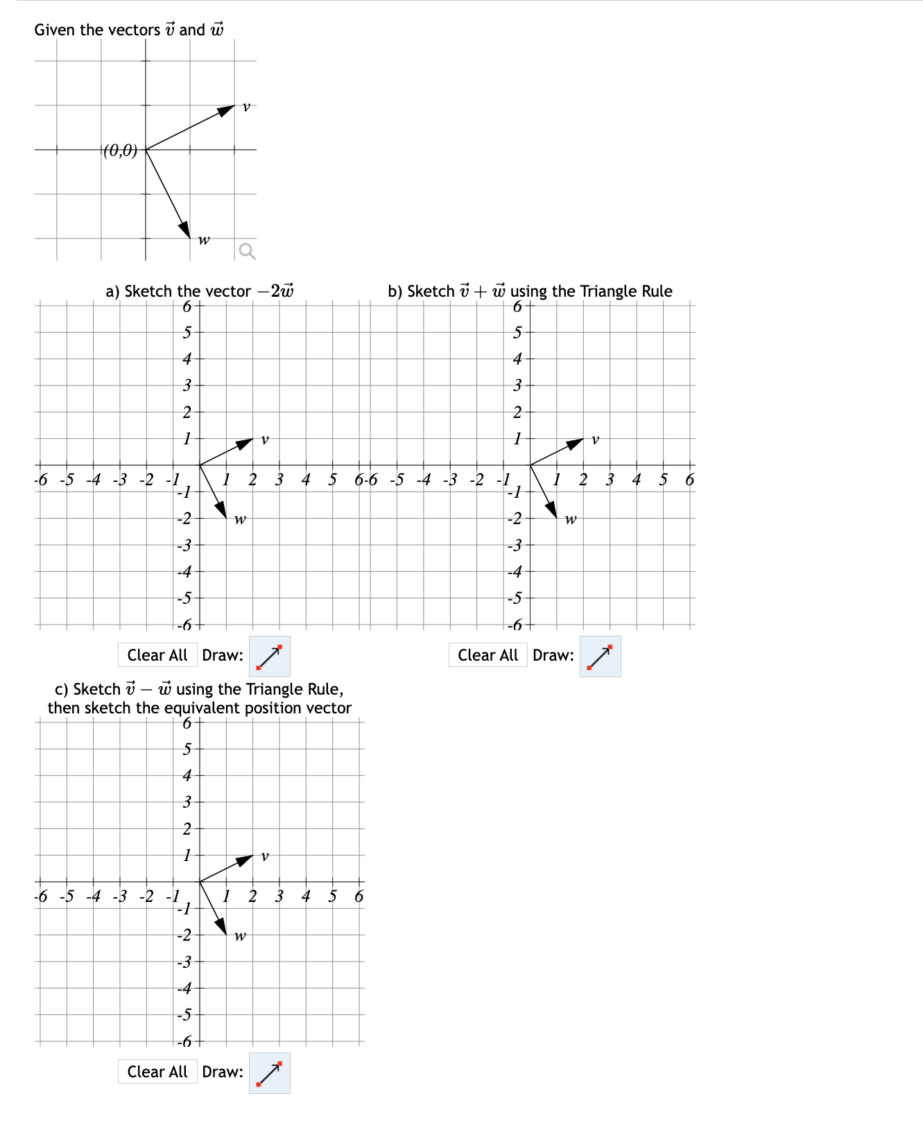 Solved c) Sketch v−w using the Triangle Rule, then sketrh | Chegg.com