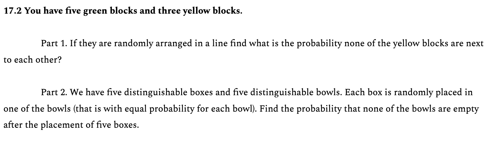Solved 17.2 You have five green blocks and three yellow | Chegg.com