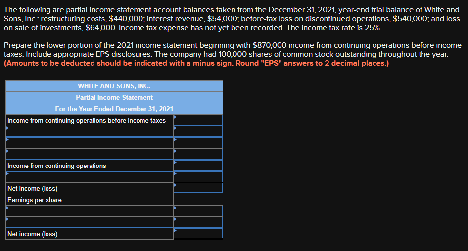 Solved The following are partial income statement account | Chegg.com