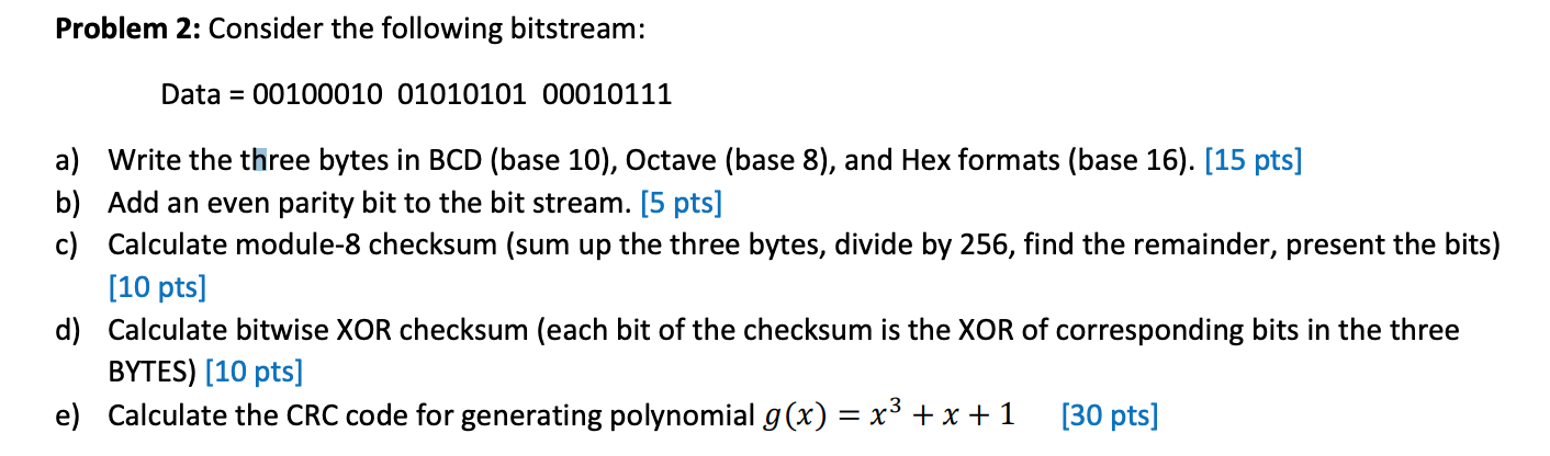 Solved Problem 2: Consider the following bitstream: Data = | Chegg.com