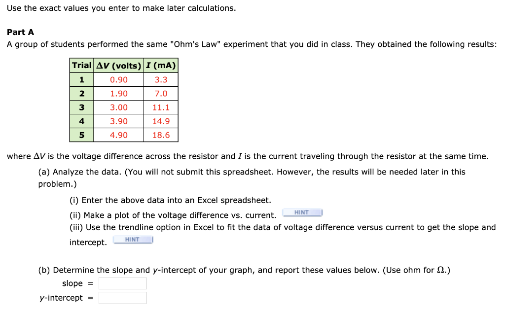 Solved Use the exact values you enter to make later | Chegg.com
