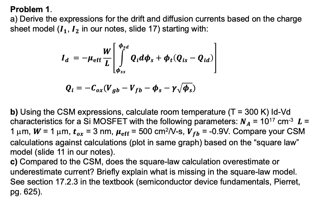 Problem 1. a) Derive the expressions for the drift | Chegg.com