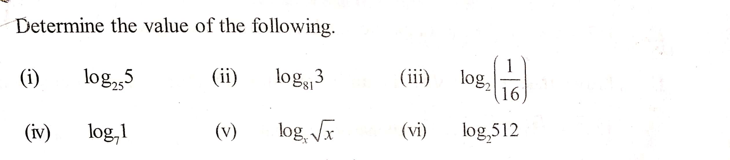 Solved Determine the value of the following. (1) log, (ii) | Chegg.com