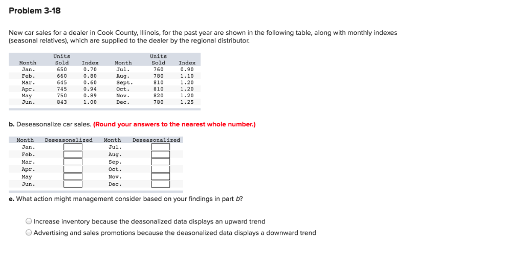 Solved Problem 3-18 New car sales for a dealer in Cook | Chegg.com