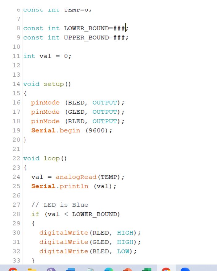 Solved 1// Temperature Alert ! 2 const int BLED =9; 3 const | Chegg.com