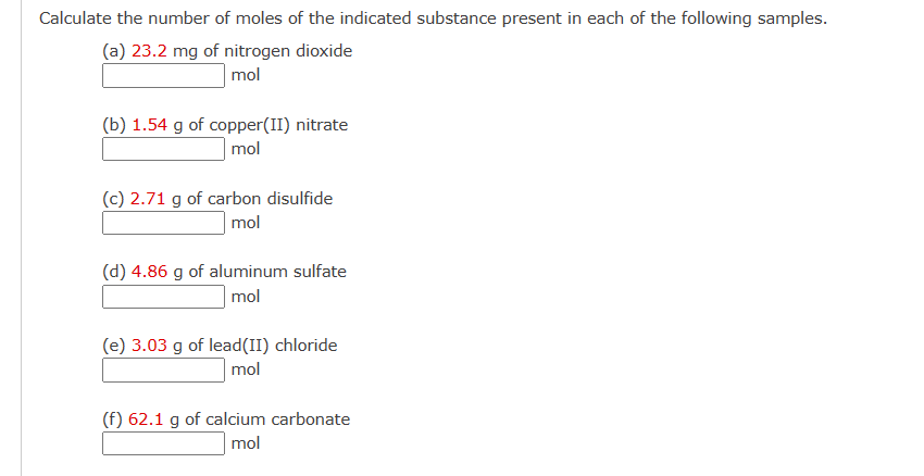 Solved Calculate the number of moles of the indicated | Chegg.com