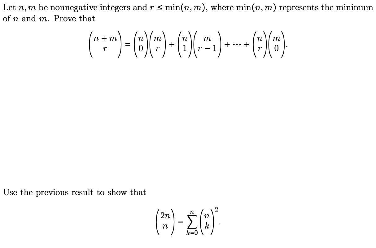 Solved Let n, m be nonnegative integers and r s min(n, m), | Chegg.com Solved Let n, m be nonnegative integers and r s min(n, m), | Chegg.com