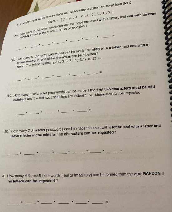 Solved & A computer password is to be made with alphanumeric | Chegg.com