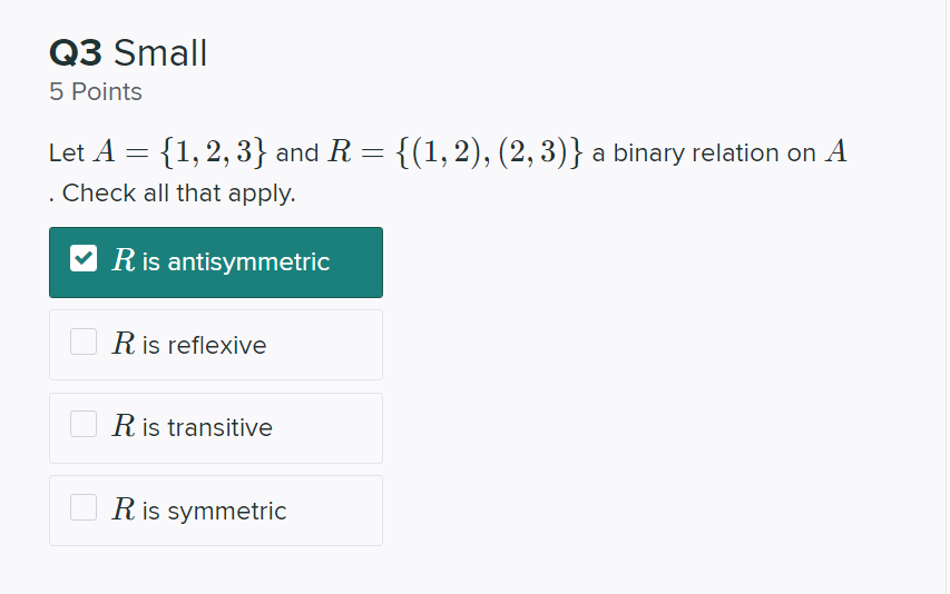 Solved Let A={1,2,3} and R={(1,2),(2,3)} a binary relation | Chegg.com