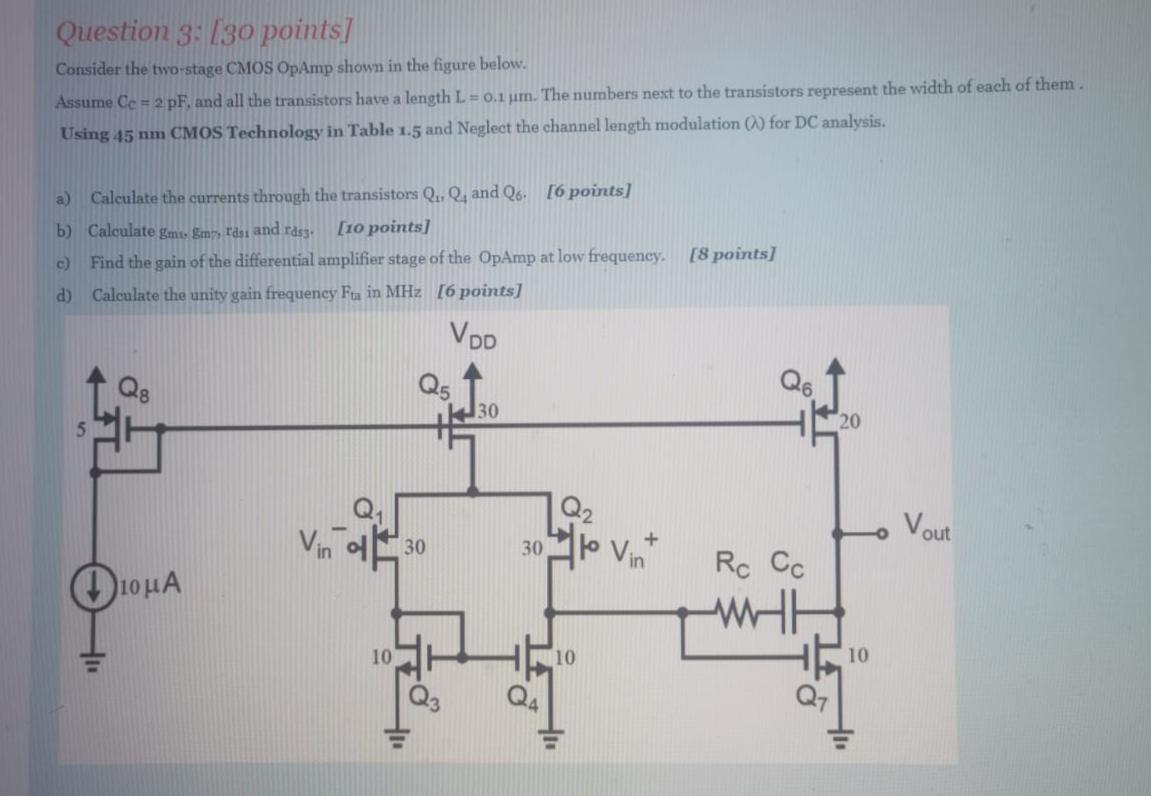 Solved Question 3: 130 points] Consider the two-stage CMOS | Chegg.com
